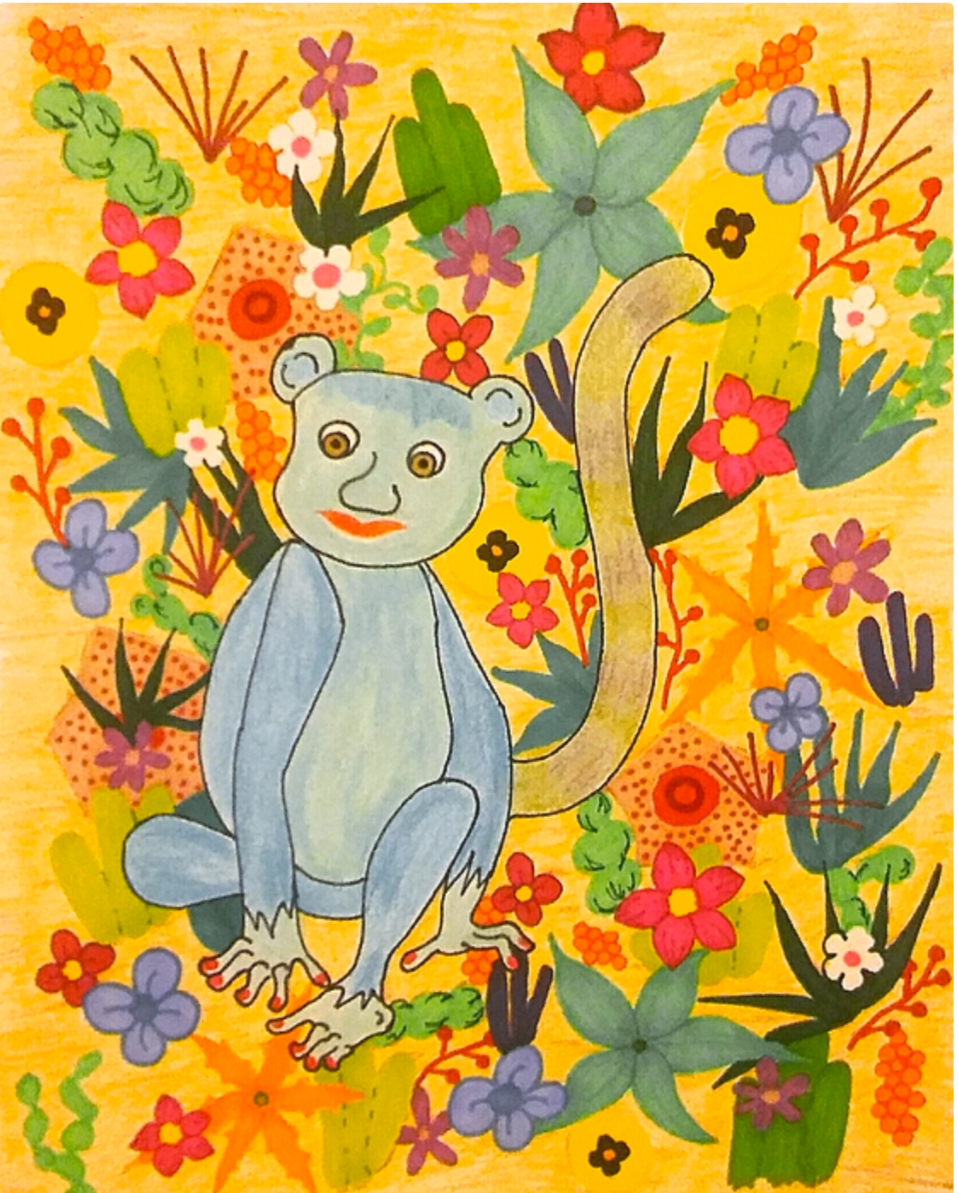 Blue Lemur Caught in the Flowers of Madagascar – SarahJo's Art and Poem